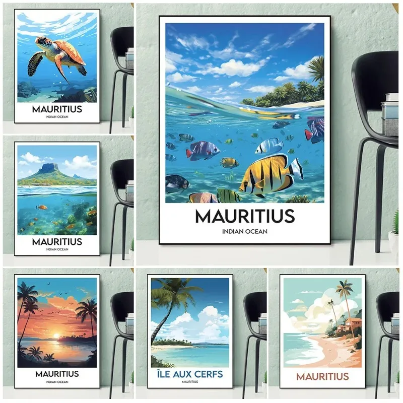 Marrakech And Mauritius Island Wall Art Painting Travel Poster ...