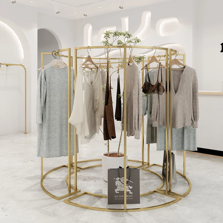 Round-Cloth-Racks-Display-Kids-Men-Women-Clothing-Shop-Gold-Stand-Anti ...