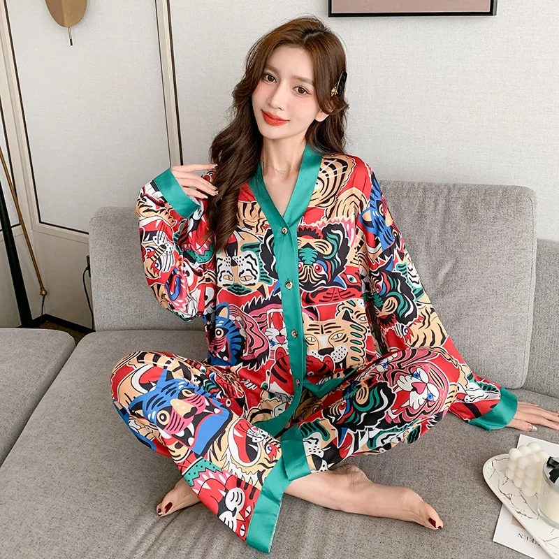 2pcs Women's Pajamas Sets Woman Pajama Summer V Neck Design Suit Long ...