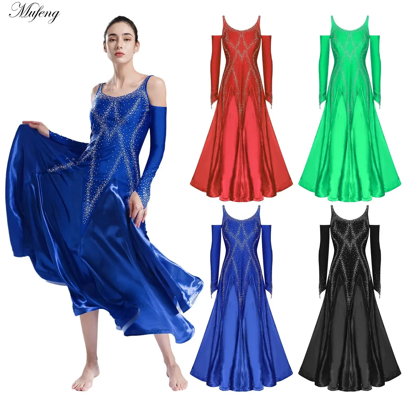 Womens-Rhinestones-Ballroom-Dancing-Dress-Glittery-Flared-Professional ...