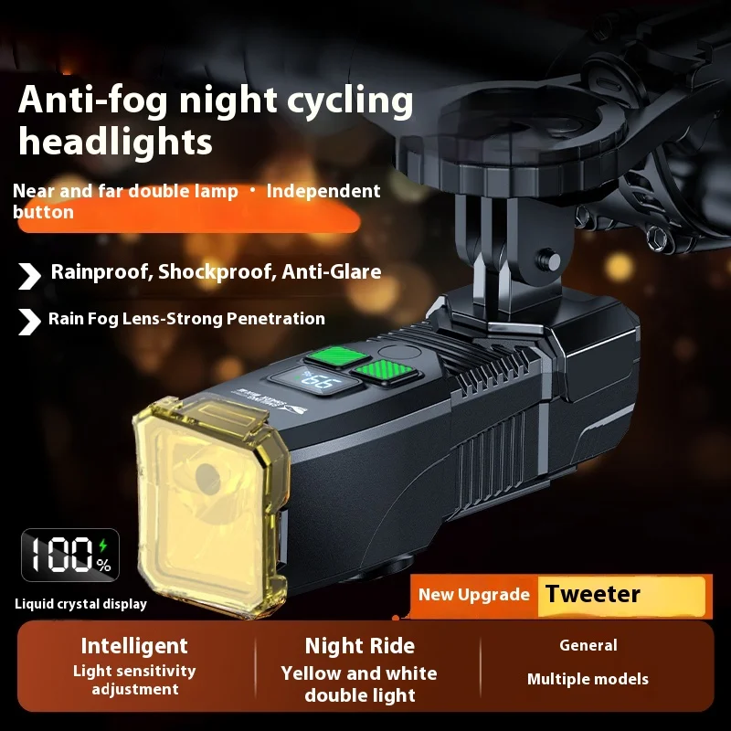 Bicycle Lights Digital Display High and Low Beam Switching Long Range ...