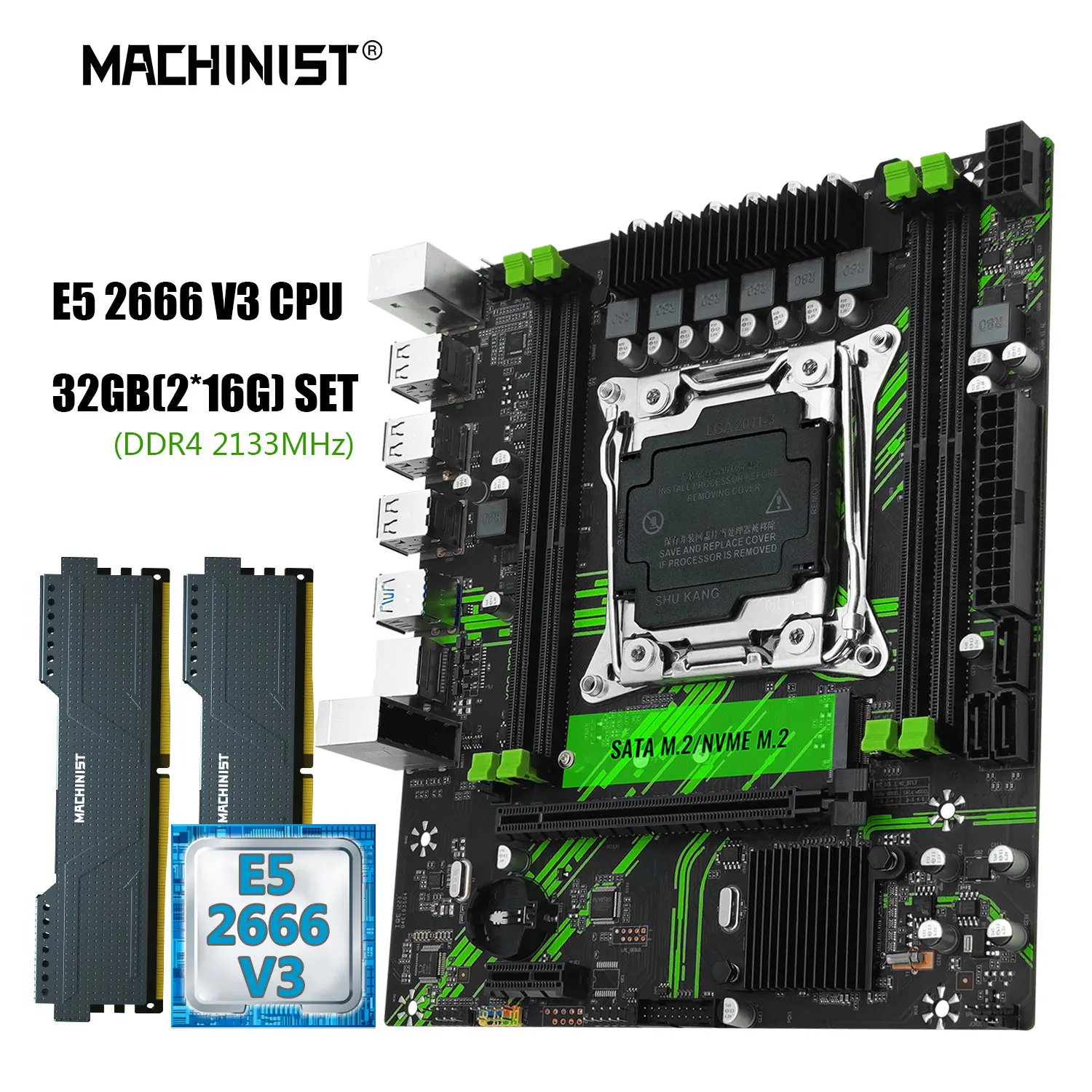 MACHINIST X99 otherboard Combo LGA 2011 3 Xeon kit E5 2666 V3 CPU 2*16G ...