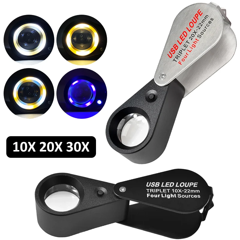 10X 20X 30X Pocket Loupe Magnifier Metal Folding Glass Lens Small ...
