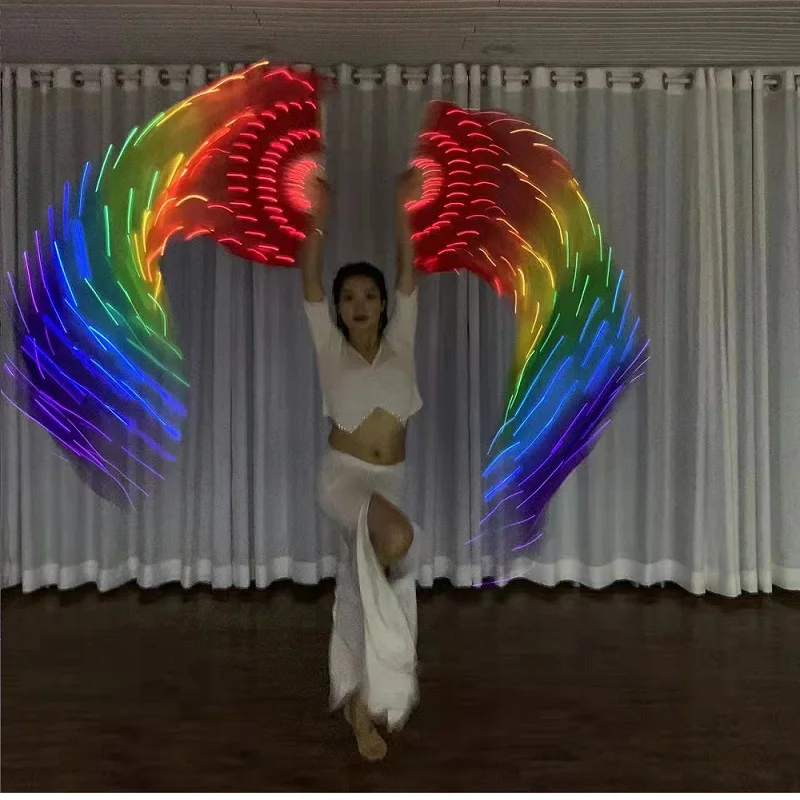 Dancers Led Glow White Rainbow Fans Dance Performances Luminescence Prop Color Glow Belly Dance ...