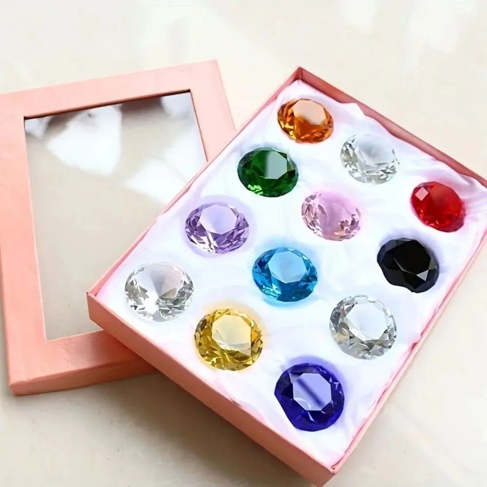 12 color 30mm/40mm Colorful Crystal Glass Diamond Gift Box round cut ...