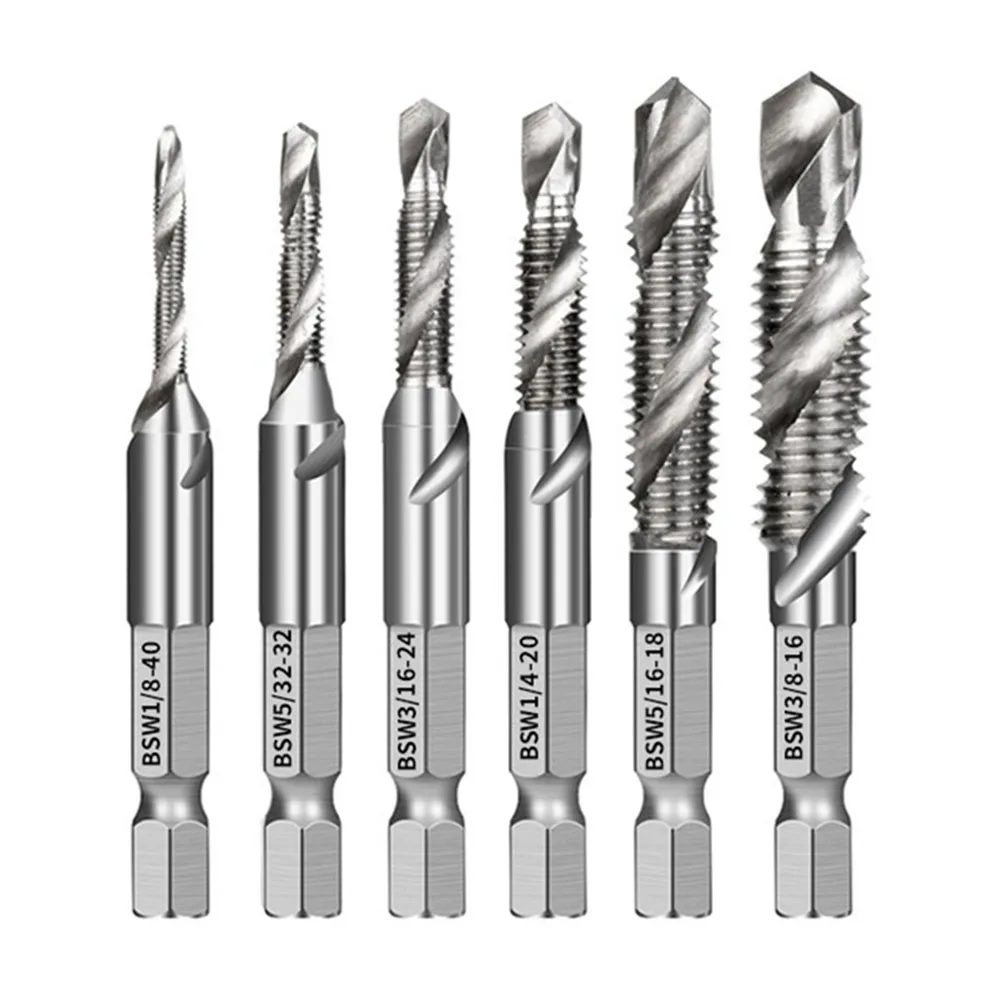 6pcs-Tap-Drill-Bit-Hex-Shank-HSS-Threaded-Bit-Screw-Machine-Compound ...