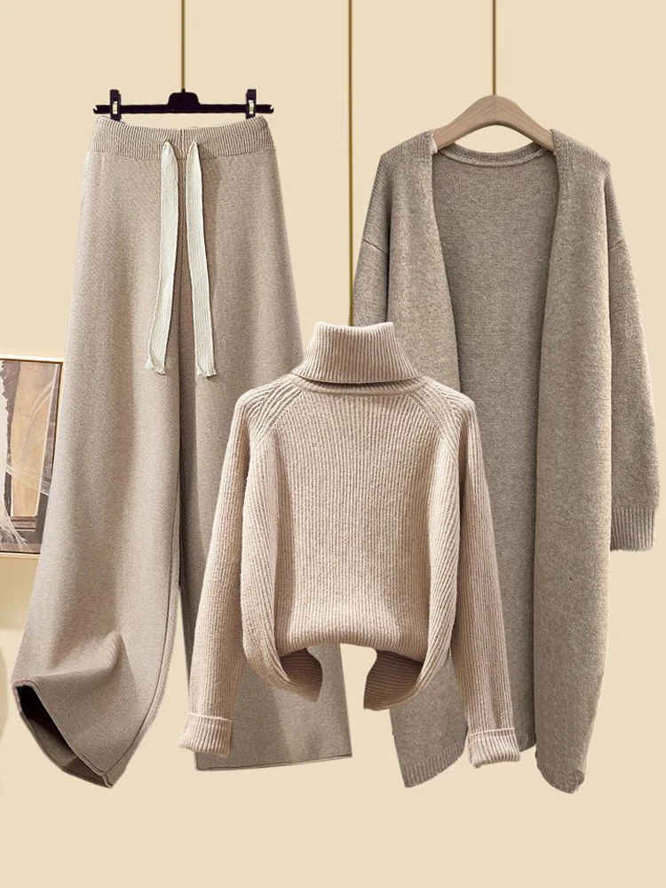 Fashionable Knitted Three-Piece Set Women's Autumn New Lazy Style Open ...