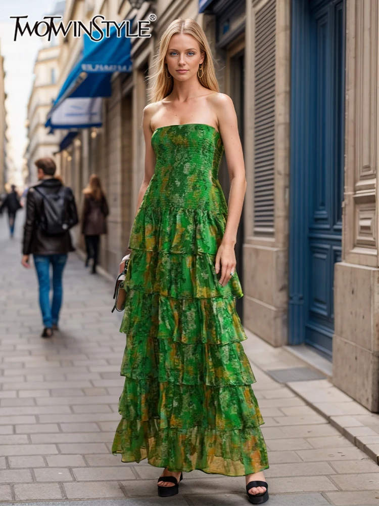 TWOTWINSTYLE-Colorblock-Printing-Slim-Dresses-For-Women-Slash-Neck ...