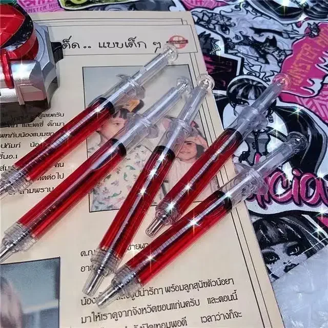 1Pc Y2K Spice Girl Fake Blood Syringe Press Ballpoint Pens Sweet Cool ...