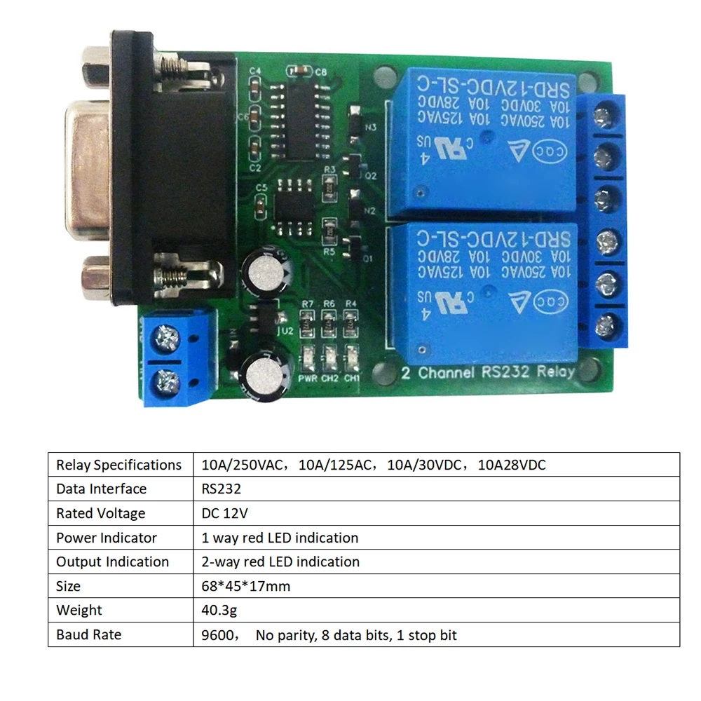 Generic 2 Channel Relay Board Rs232 Dc 12v 24v Serial Port Switch ...
