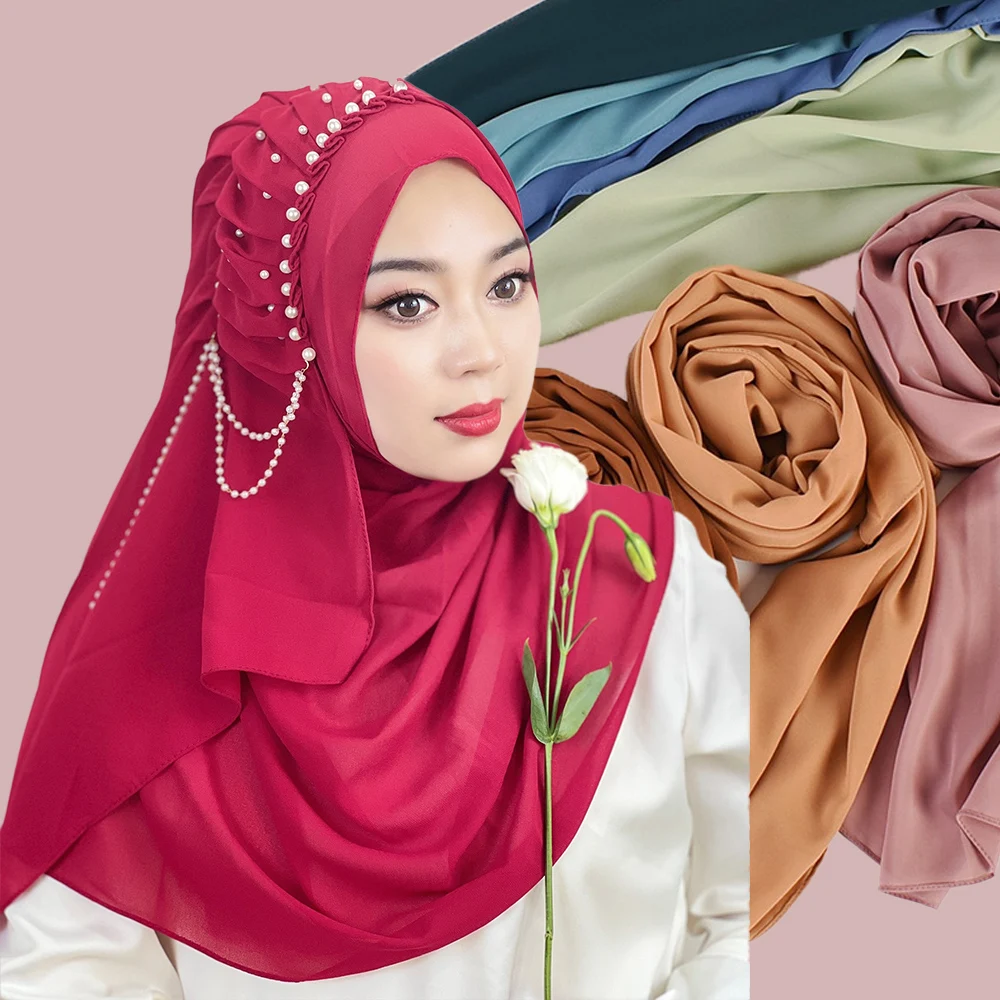 Islamic-Women-s-Solid-Beaded-Beaded-Headband-Hijab-Instant-Shawl-Turkey ...