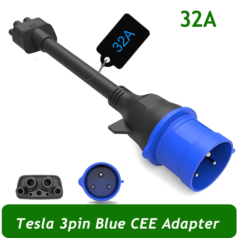 Tesla-3pin-Blue-CEE-Adapter-32A-Gen-2-EV-Charging-Cable-Extension-for ...