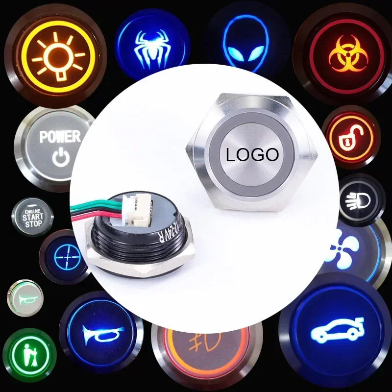 Push Button Switch With Wire Custom Pattern Car DIY Waterproof RGB Led ...