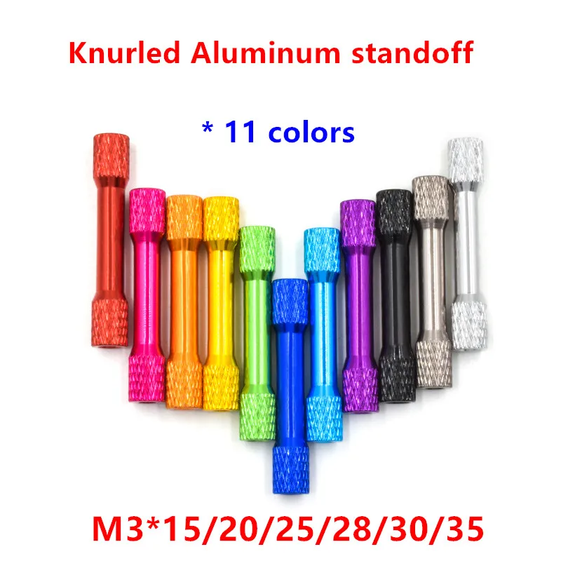 10pcs/lot M3 3mm double round knurled colourful aluminum spacer ...