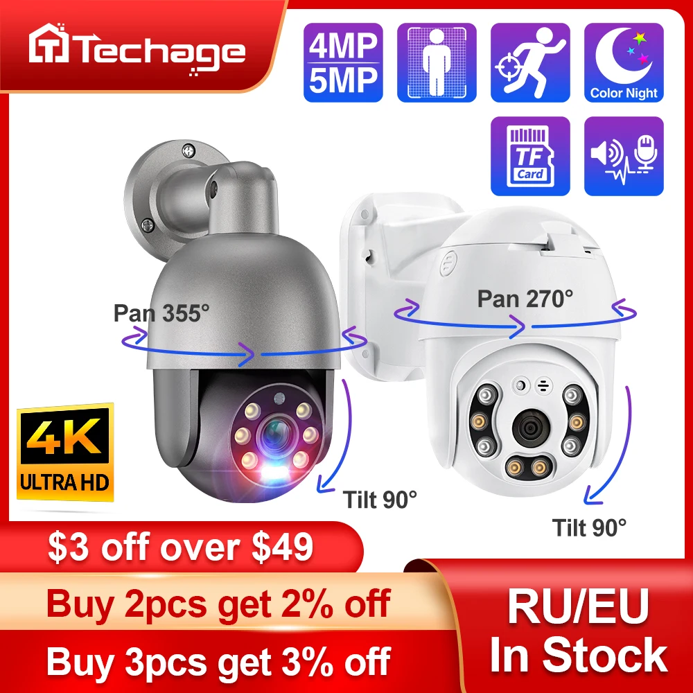 Techage 5mp Security Poe Ip Camera 1080p Ptz Dome Video Camera Outdoor ...