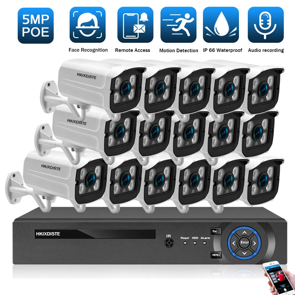 5MP 16 Channel CCTV Camera System H.265 16CH 4K POE NVR Security System ...