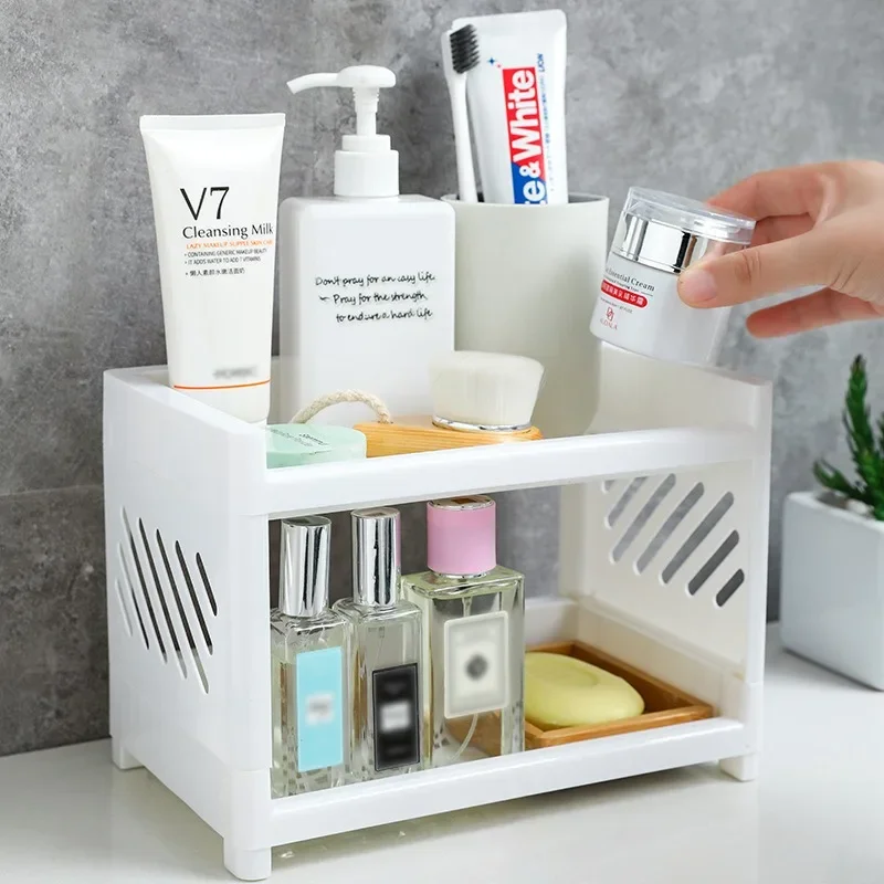 Plastic-Desktop-Double-Layer-Storage-Rack-Rectangular-White-Organizer ...