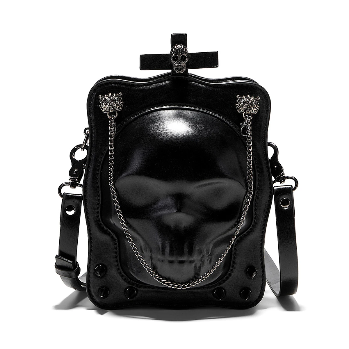Halloween Theme Punk Rivet Skull Shape Shoulder bag, PU leather ...