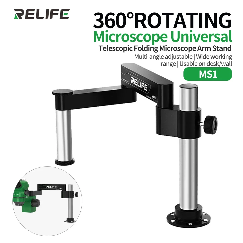 RELIFE MS1 360° Rotating Microscope Stand - Foldable Swing Arm Holder ...
