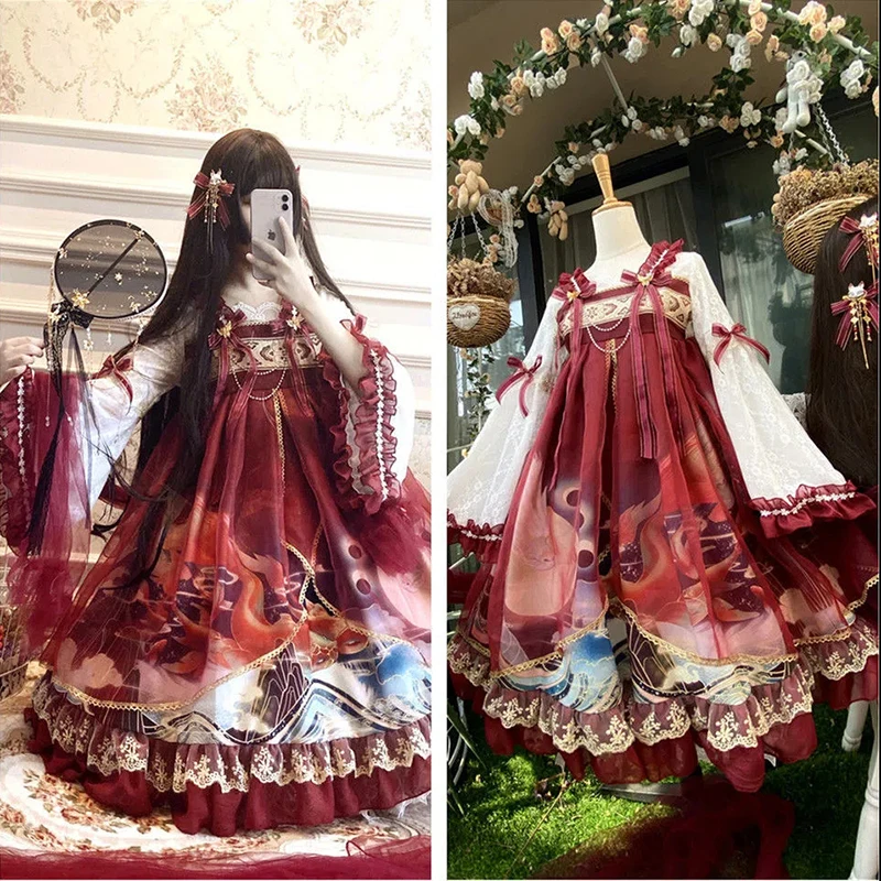 Anime Girl In A Red Victorian Dress
