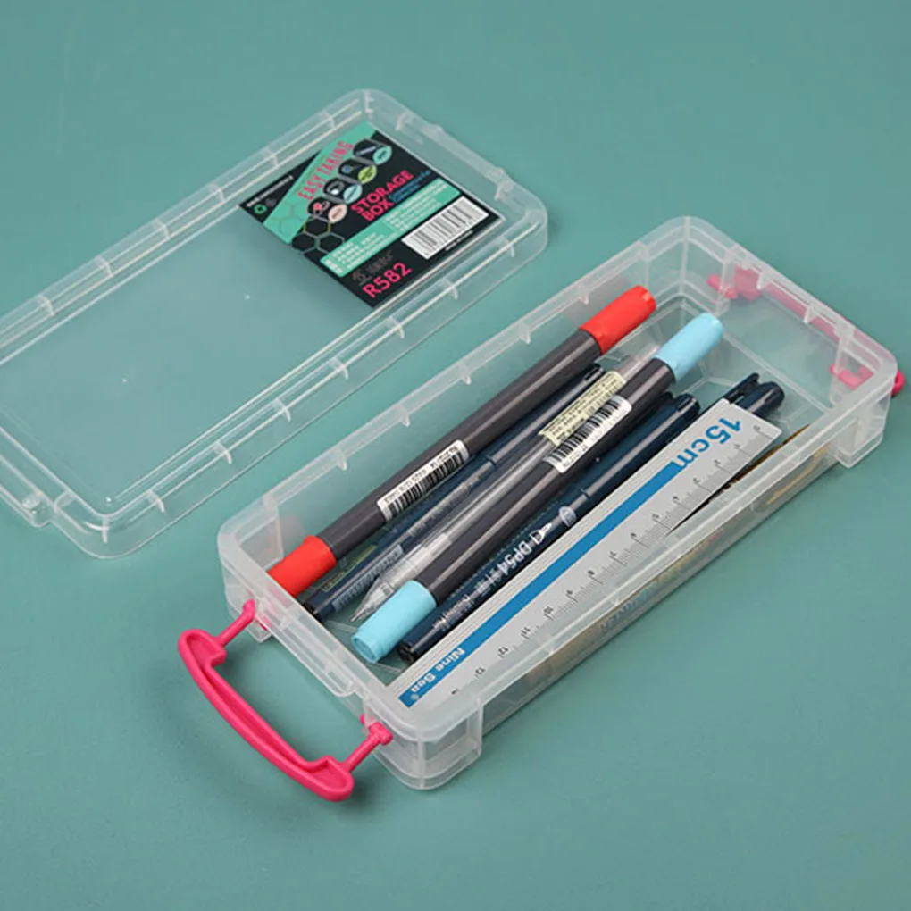 Pencil Storage Box Case Pen Box Portable Rectangle Stationery Container ...