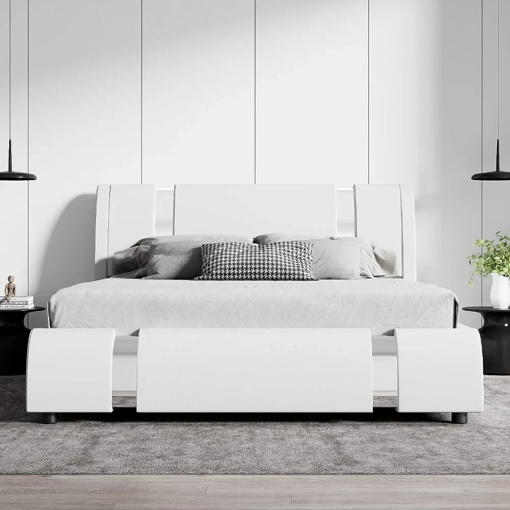 Full-Size-Bed-Frame-Twin-White-Luxury-Bedroom-Set-Furniture-Queen-Day ...