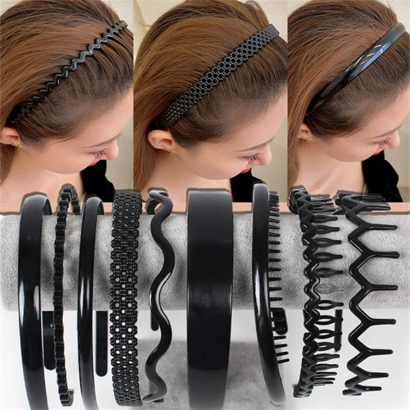 AISHG-Faixa-de-Cabelo-Preto-Brilhante-para-Mulheres-Face-Wash-Headband ...