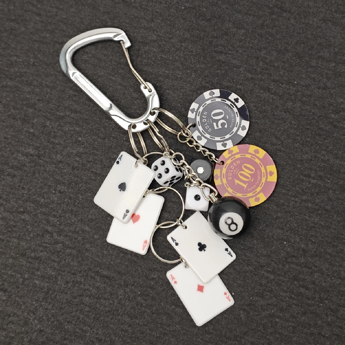 Original-Carabiner-Keychain-Black-8-Lucky-Dice-Chip-Poker-A-Opener ...
