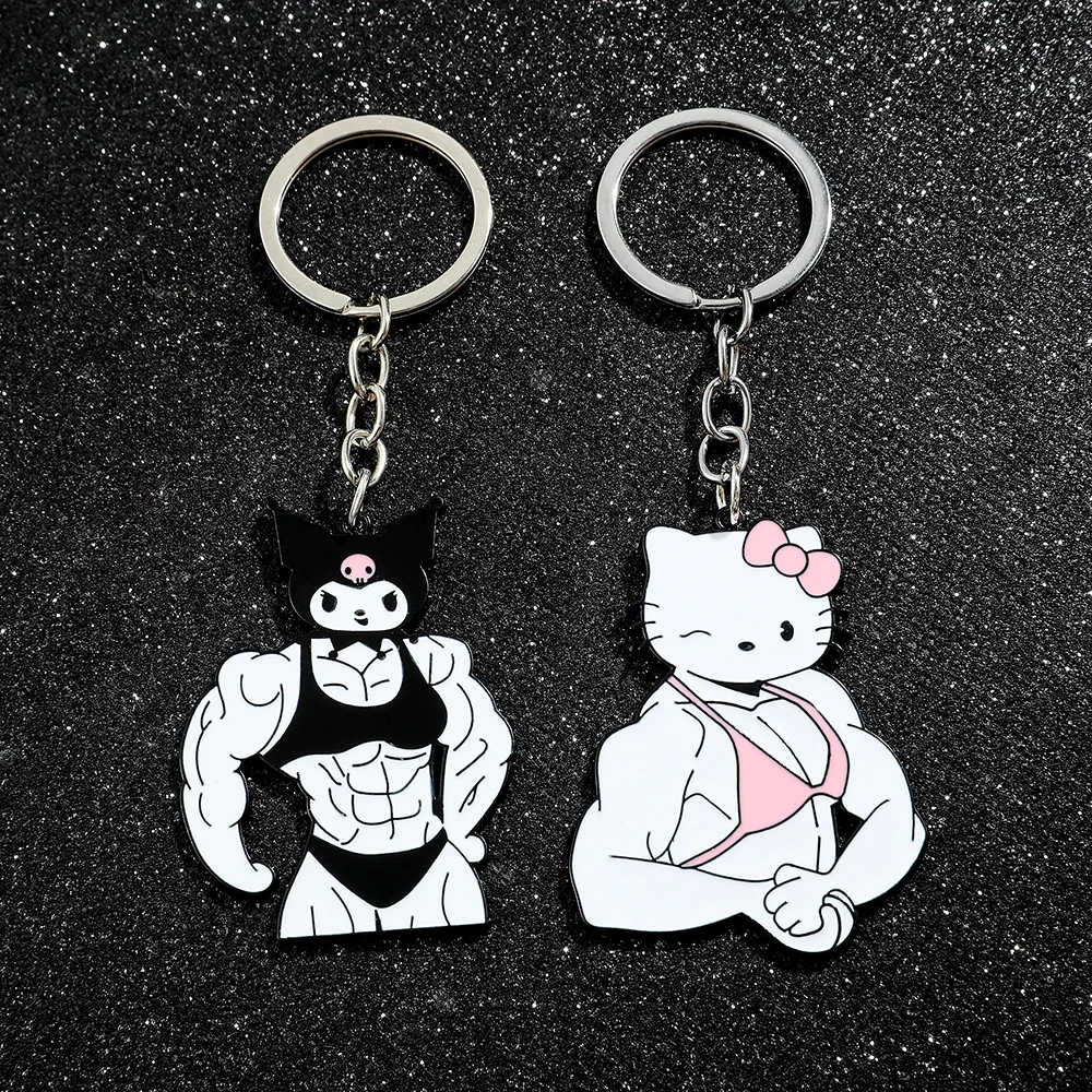 Funny-Muscle-Hello-Kitty-Kuromi-Keychain-Anime-Sanrio-Cartoon-Figure ...