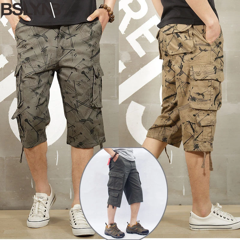 Brand Men's Long Cargo Shorts Camo Print Cotton Casual Baggy Multi ...