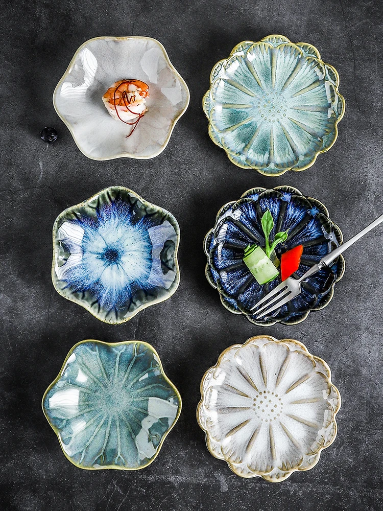 Household flower ceramic plate, seasoning flower creative tableware ...