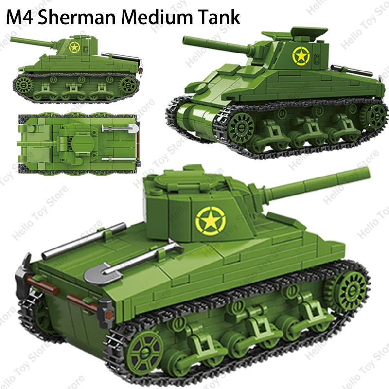 New-Military-Tank-Building-Blocks-M4-Sherman-Medium-Tank-US-WW2-Weapon ...