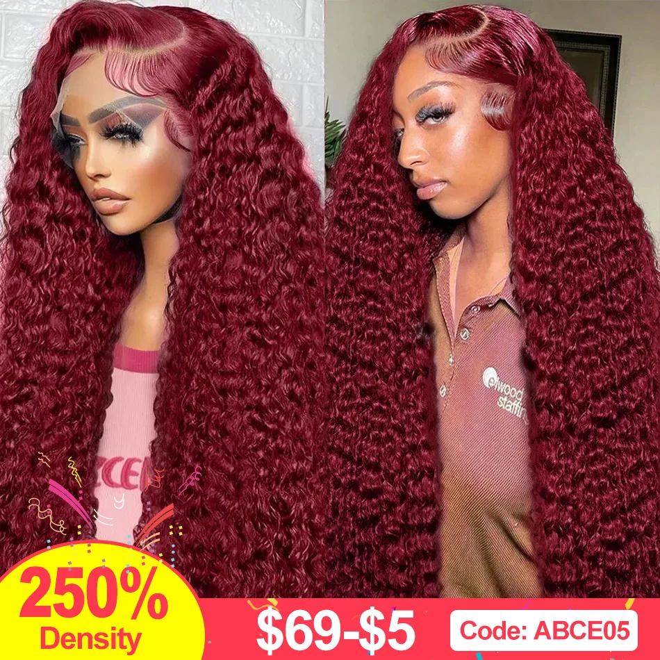 250-Density-Deep-Wave-99J-Burgundy-13x4-Human-Hair-Lace-Frontal-Wigs ...