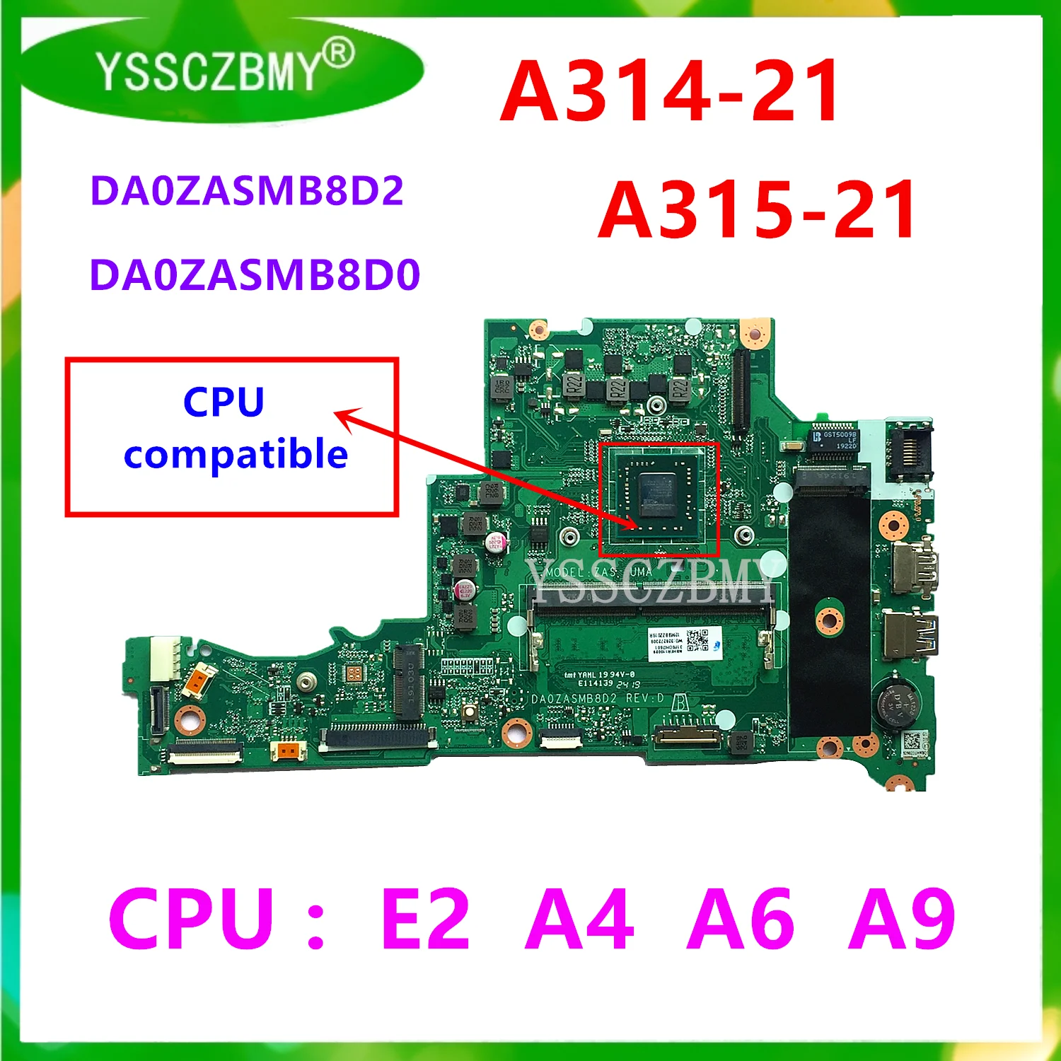 DA0ZASMB8D2 / DA0ZASMB8D0 MainBoard For Acer Aspire A314-21 A315-21 Laptop Motherboard With CPU ...