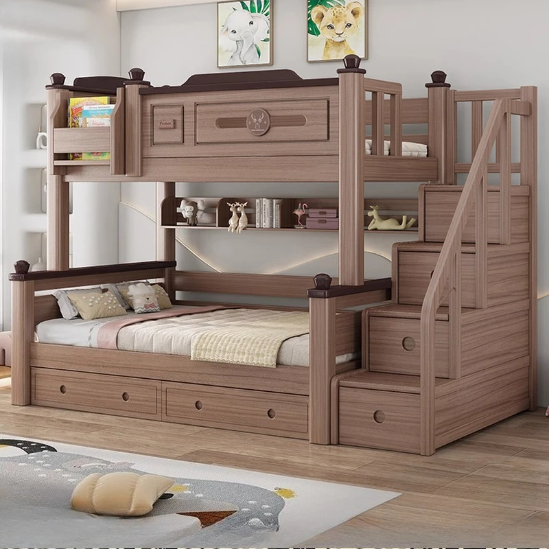 Wood Double Bunk Beds Queen King Sizes Children Drawer Storage Double ...