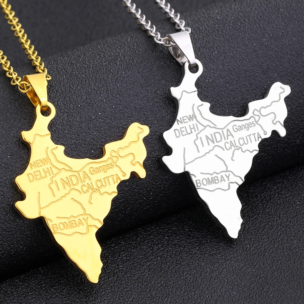 India-Map-Pendant-Necklace-For-Women-Men-Stainless-Steel-Gold-Color ...