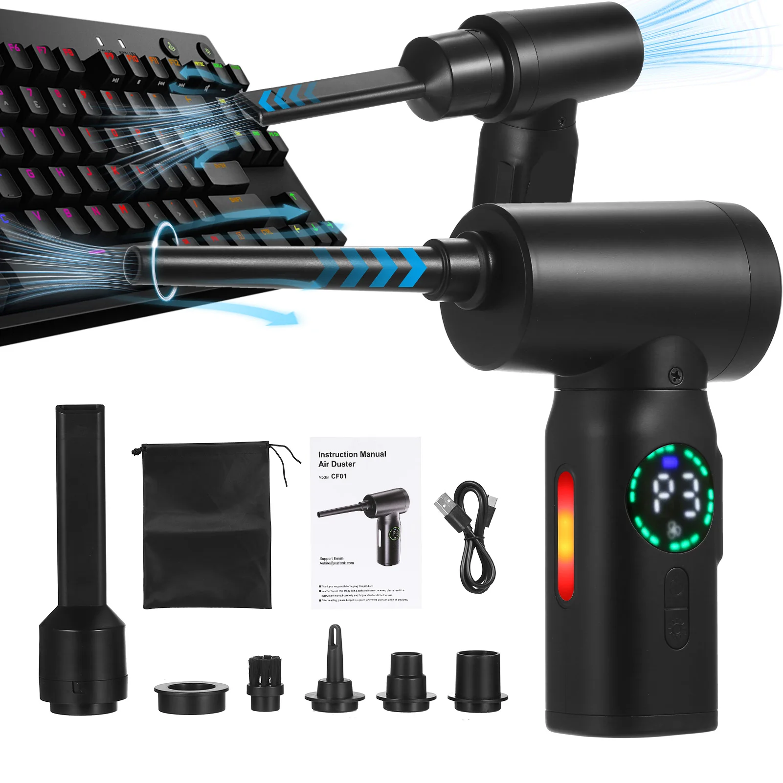 Compressed-Air-Duster--Cleaner With Digital Screen Brush Motor, 100W ...