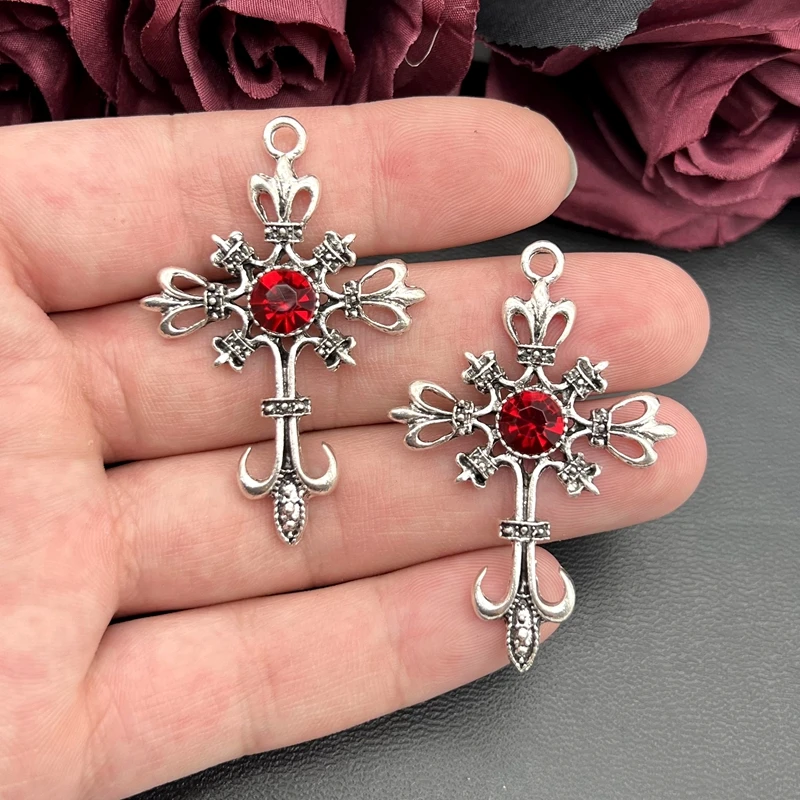 5pcs-Gothic-Punk-Cross-Crystal-Pendant-Antique-Silver-DIY-Jewelry ...