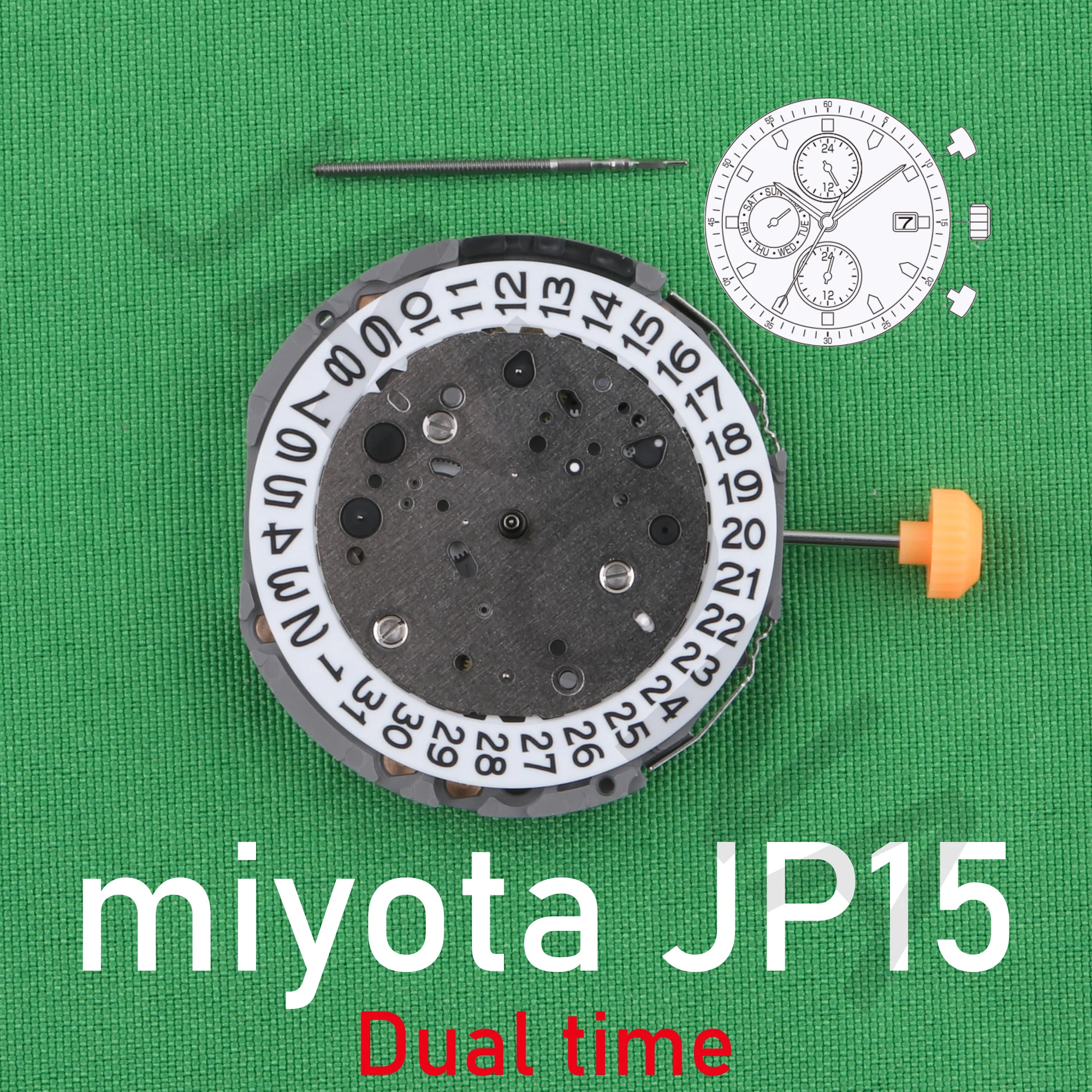JP15 movement miyota JP15-3 Japanese movement Dual time movement with 2 push buttons. Subdials ...