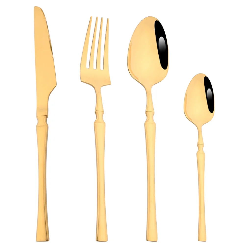 4-Pieces-Cutlery-Set-Western-Tableware-Gold-Dinnerware-Set-Stainless ...