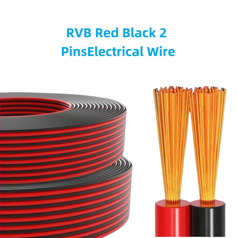 5M 10M RVB Red Black 2 Pins Electrical Wire 12 14 16 18 20 22 AWG PVC ...