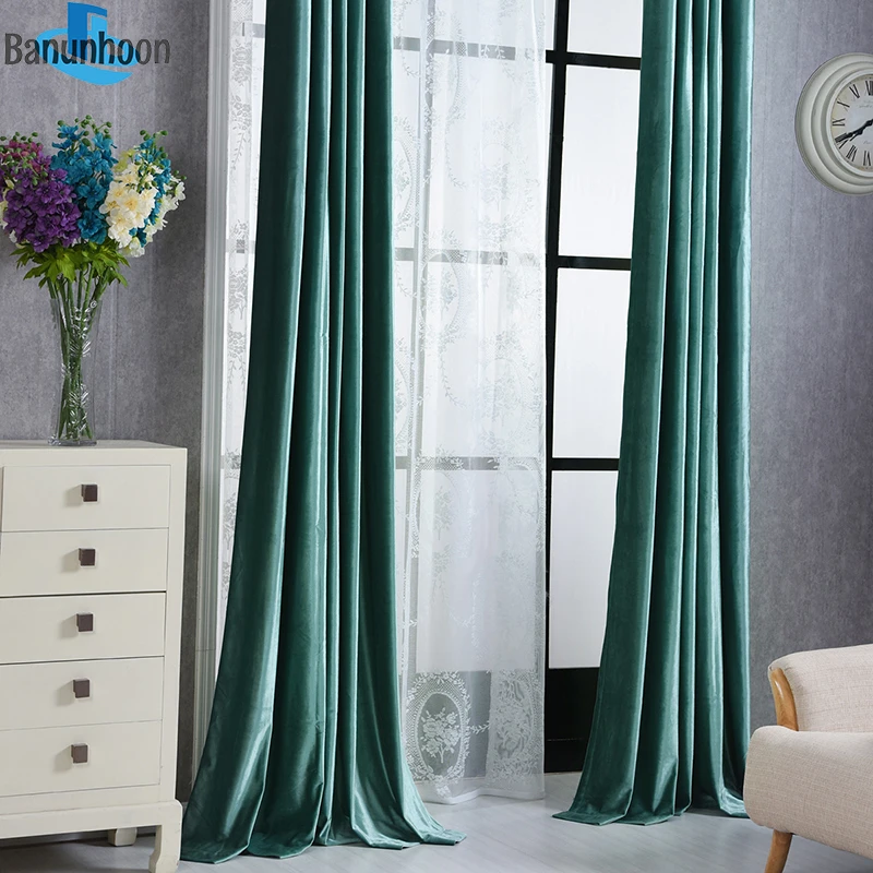 European Flannel Velvet Curtains For Bedroom Luxury Solid Color Curtain ...