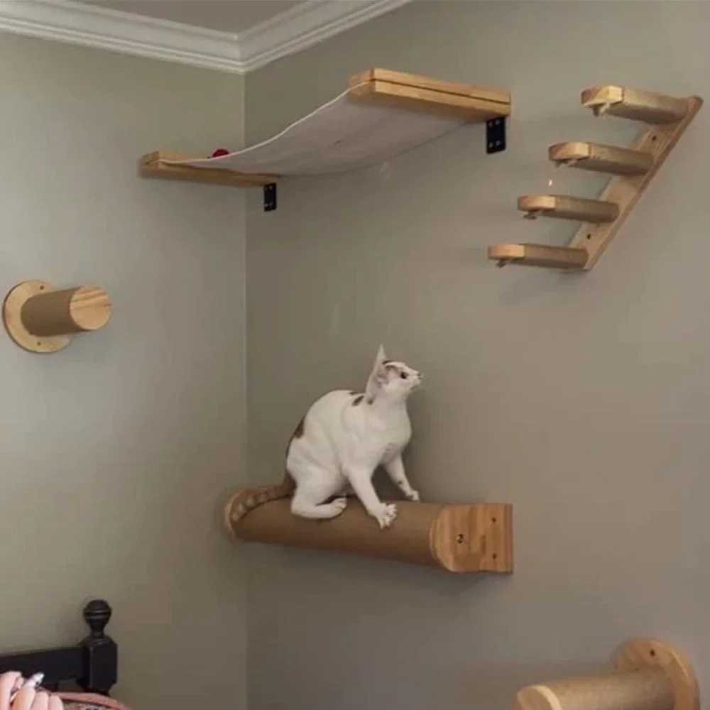 1Pc Wooden Cat Climbing Frame Wall Mounted Cat Furniture Cat Climbing ...