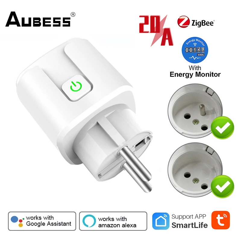 Aubess Zigbee Smart Plug 20A EU Smart Socket With Power Monitoring ...