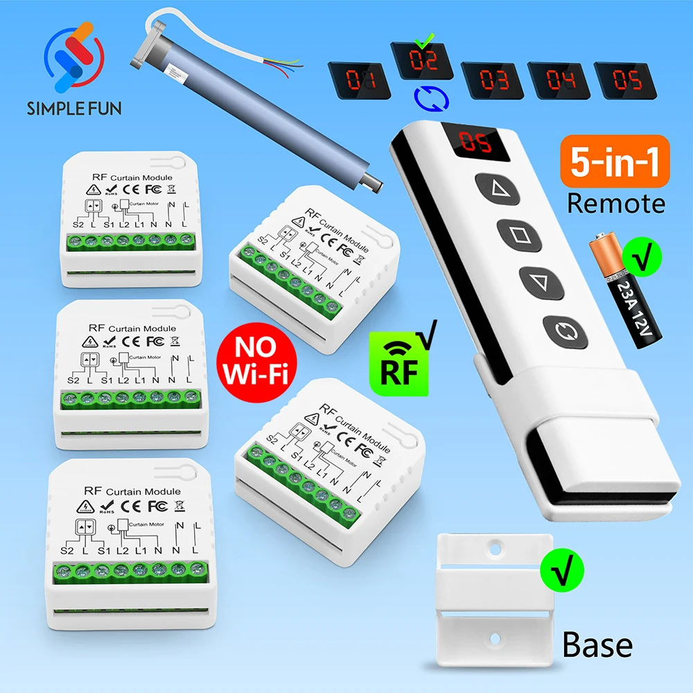 433Mhz-Roller-Shutter-Curtain-Switch-and-5-in-1-Remote-Control-110V ...