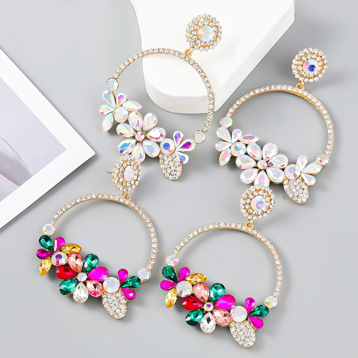 2022-Trend-Metal-Rhinestone-Flower-Geometry-Dangle-Earrings-Wedding ...