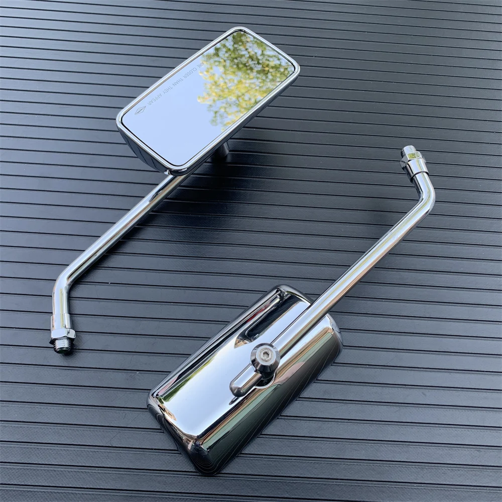 10mm Retro Rectangle Metal Motorcycle Rearview Side Mirrors Chrome ...