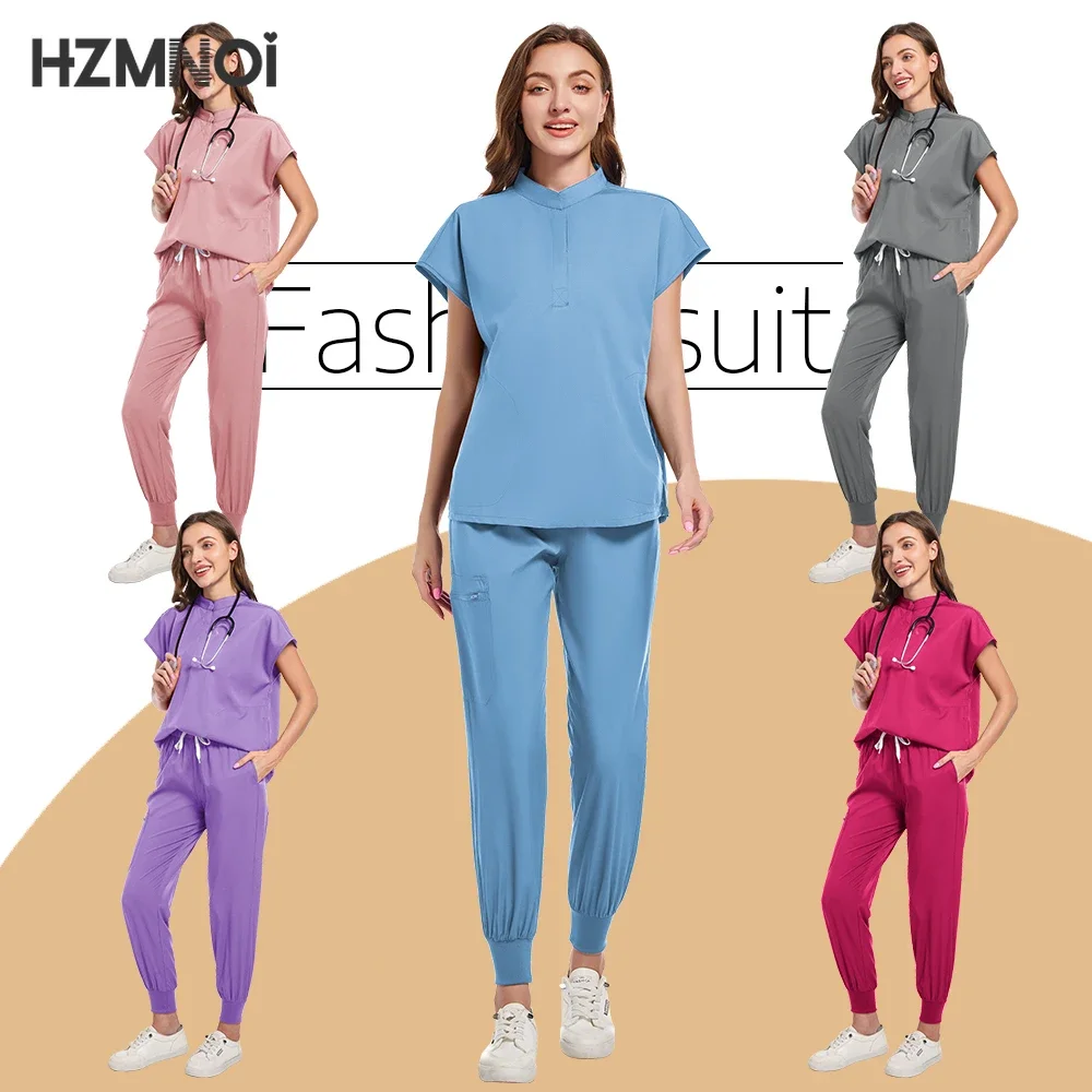 Solid-Color-Medical-Uniform-Nurse-Uniform-Women-Nursing-Scrubs-Set ...