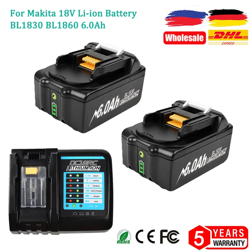 Bl1860 6.0ah Replacement Battery For Makita 18v Battery Bl1830 Bl1850 ...