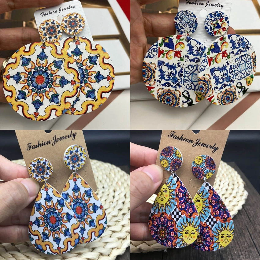 Bohemian Ethnic Church Ceramic Pattern Statement Earrings Vintage ...